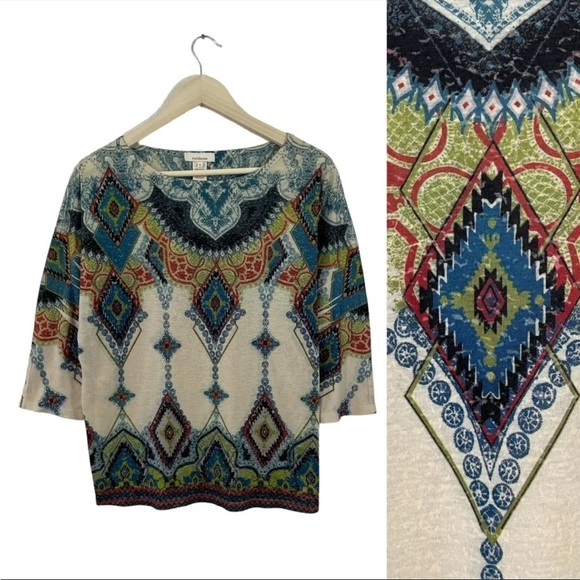Sundance | Tops | Sundance Patterned Crew Neck 34 Length Sleeve Tee ...
